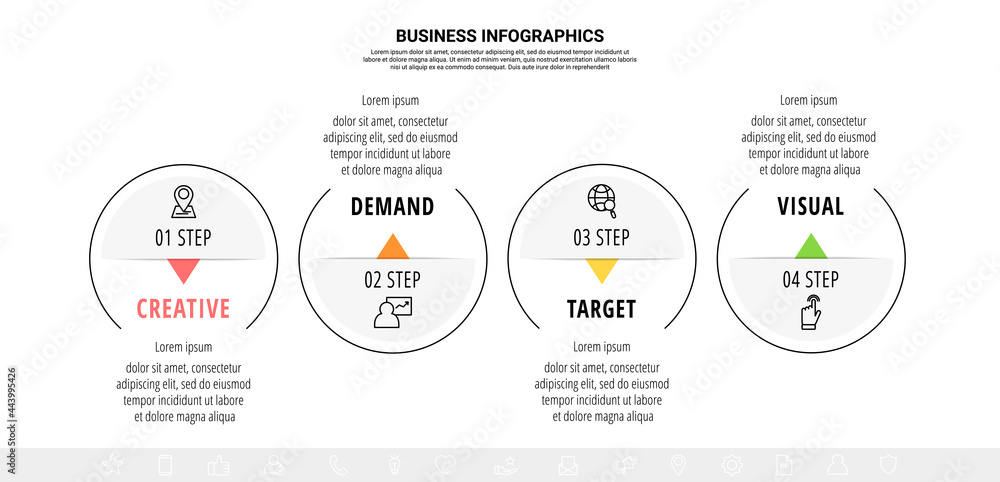 Vector line infographics template for four arrows and circles. Business ...