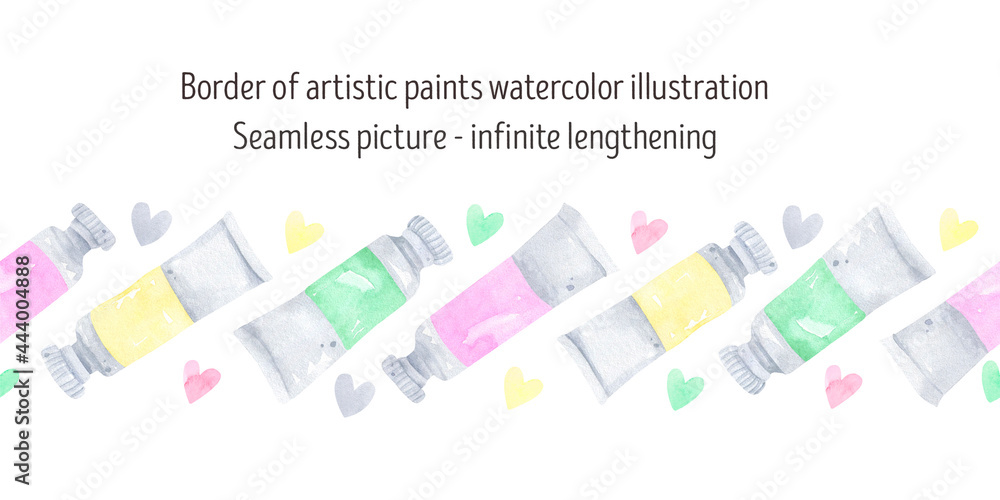 Art tools paint tube border, frame watercolor. Paint tube, pencil ...