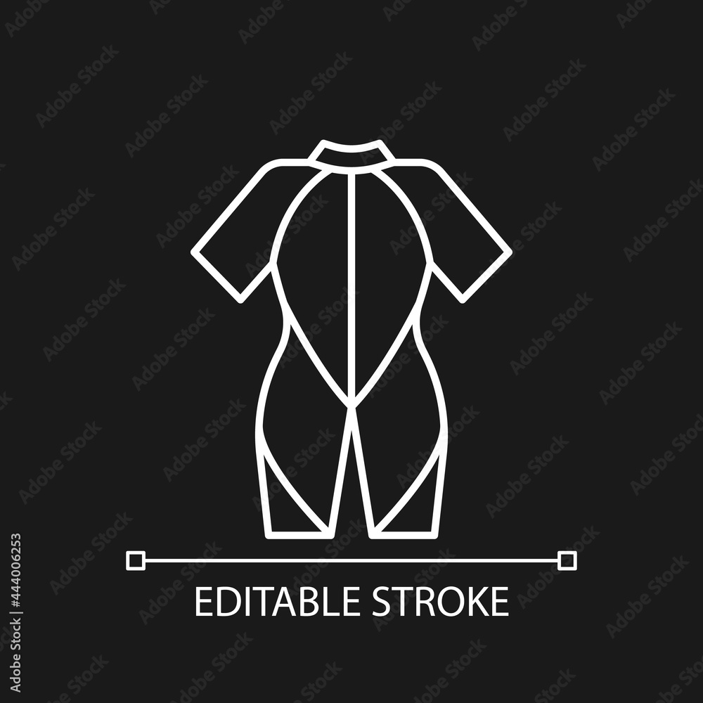Wetsuit white linear icon for dark theme. Special suit for spending ...