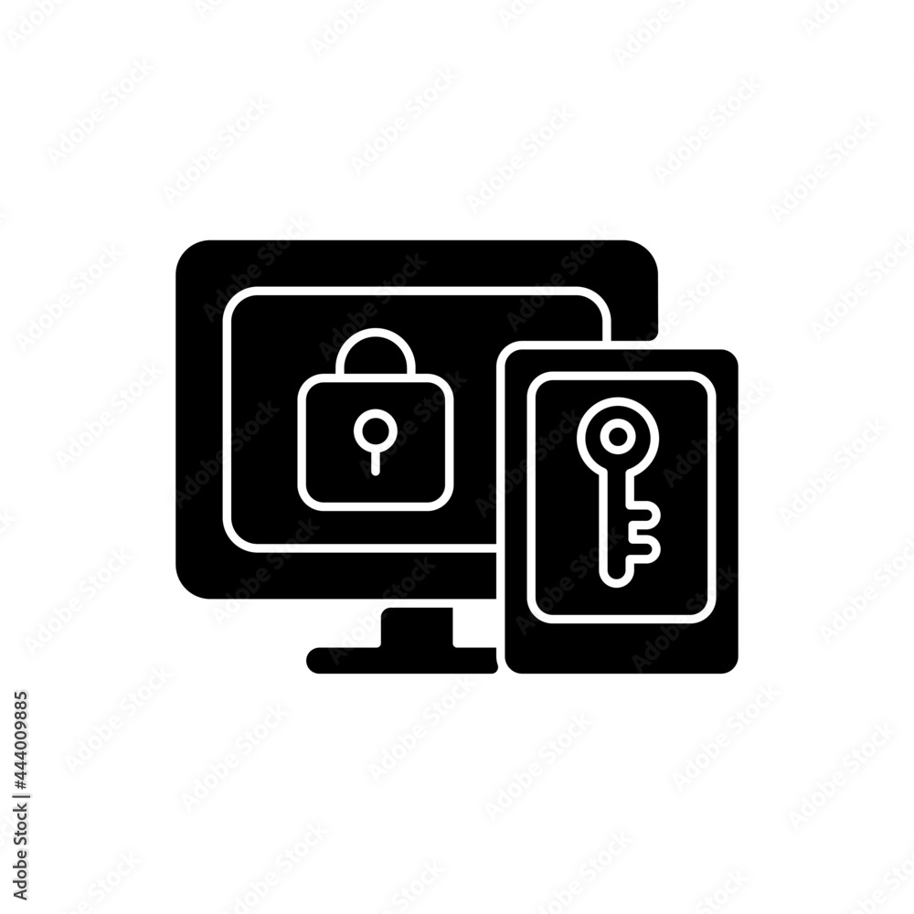 Multi-factor authentication black glyph icon. Providing two ...