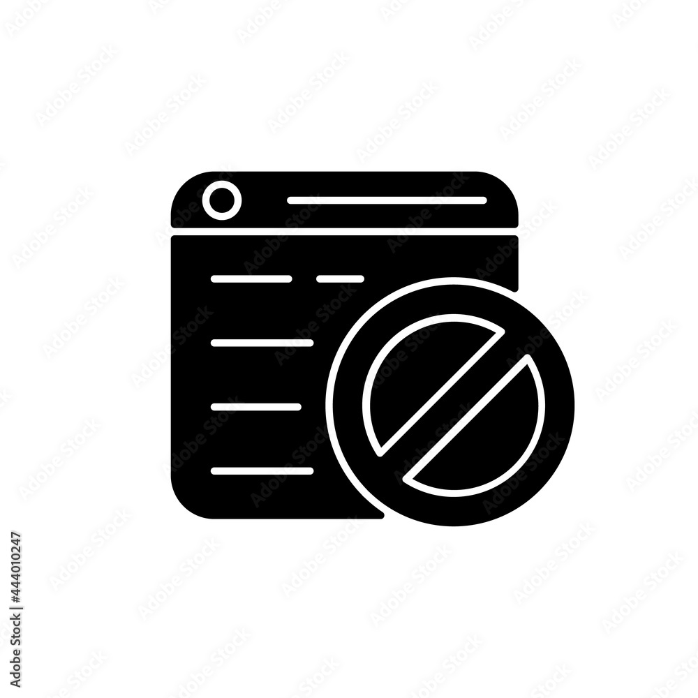 Website blocking black glyph icon. Restrict access to site resources ...