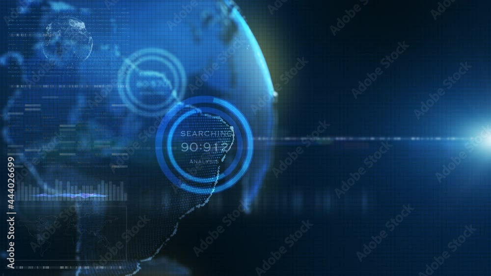 Futuristic Blue digital HUD earth world information hologram user ...