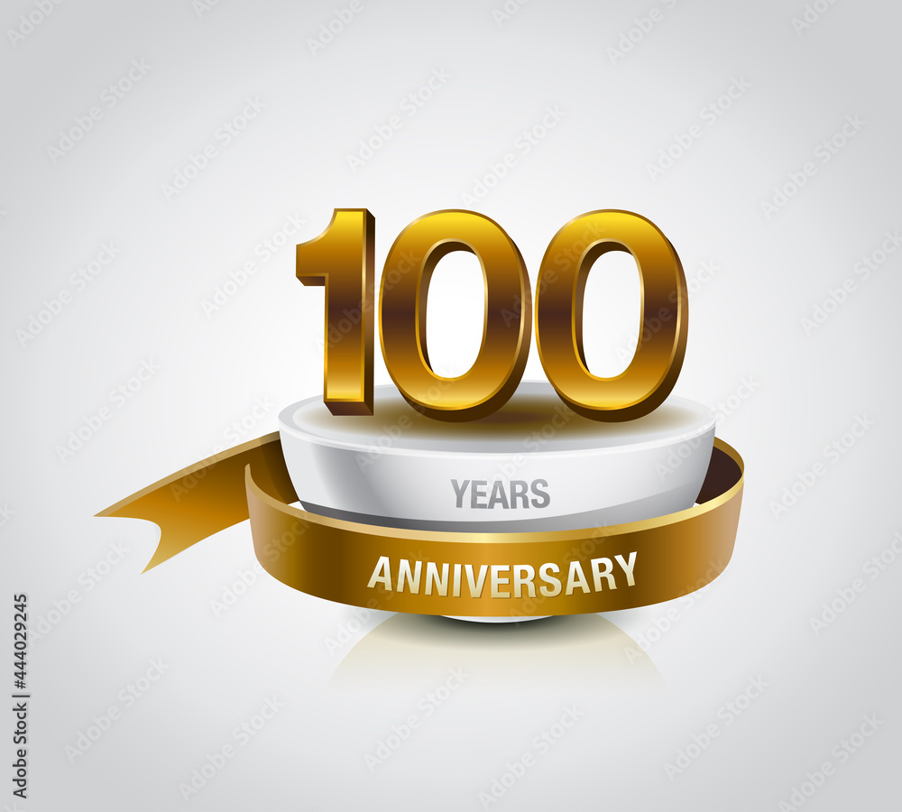 100 years golden anniversary logo celebration with ring and ribbon ...