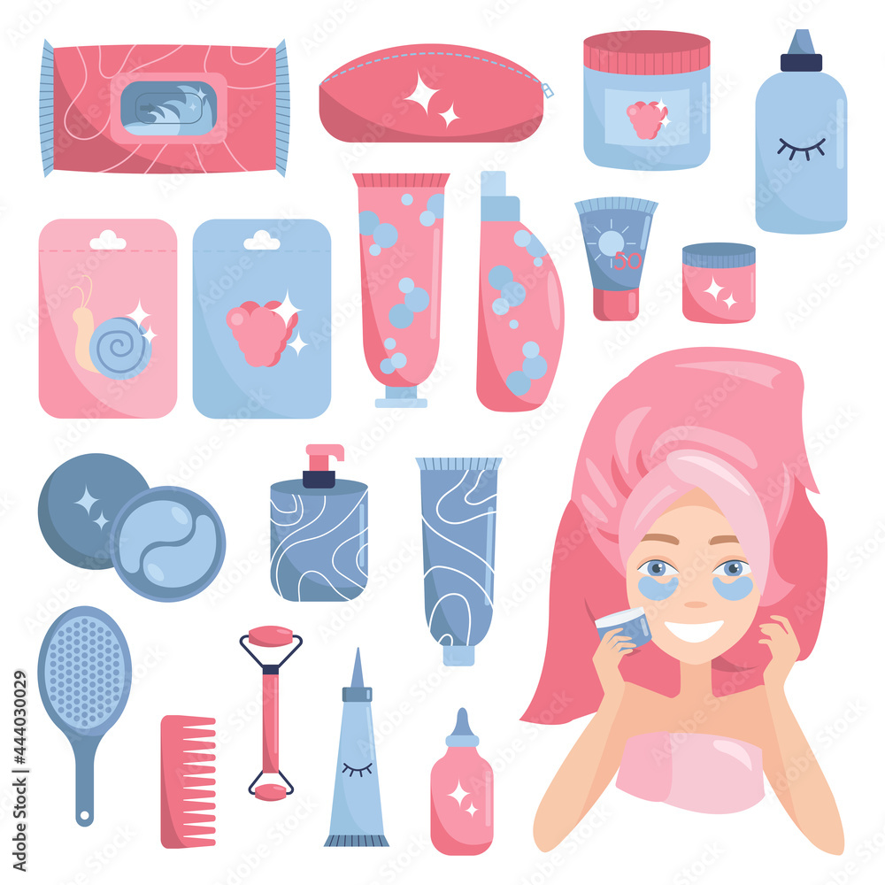 Vecteur Stock Big Set Of Various Cosmetics Skin Care Routine Icons