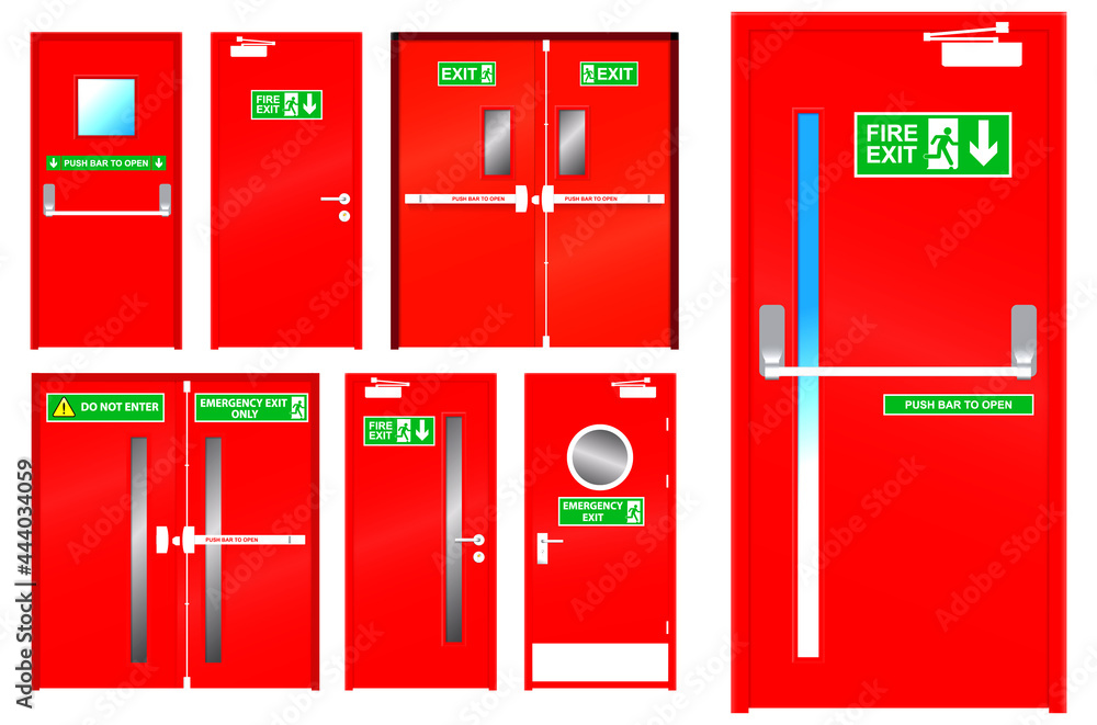 realistic red emergency exit door isolated Stock Vector | Adobe Stock