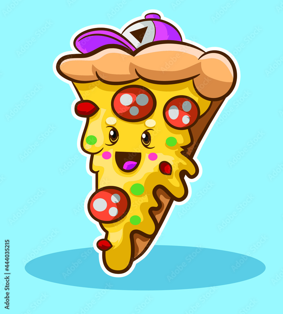 Cute Slice of Pizza with her little hat and with her cute smile ...