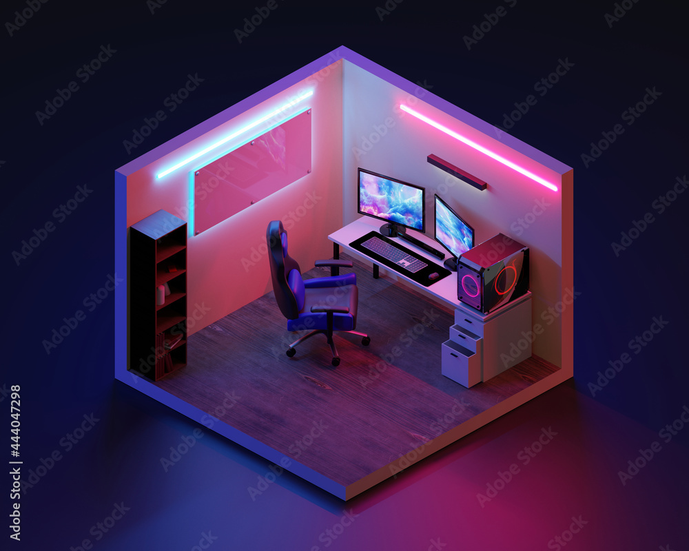 3d render gaming room isometric., 3d illustration. Stock Illustration ...