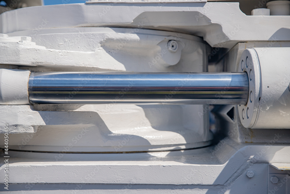 Machine for truck lifting load and hydraulic forces. Closeup Pneumatic ...