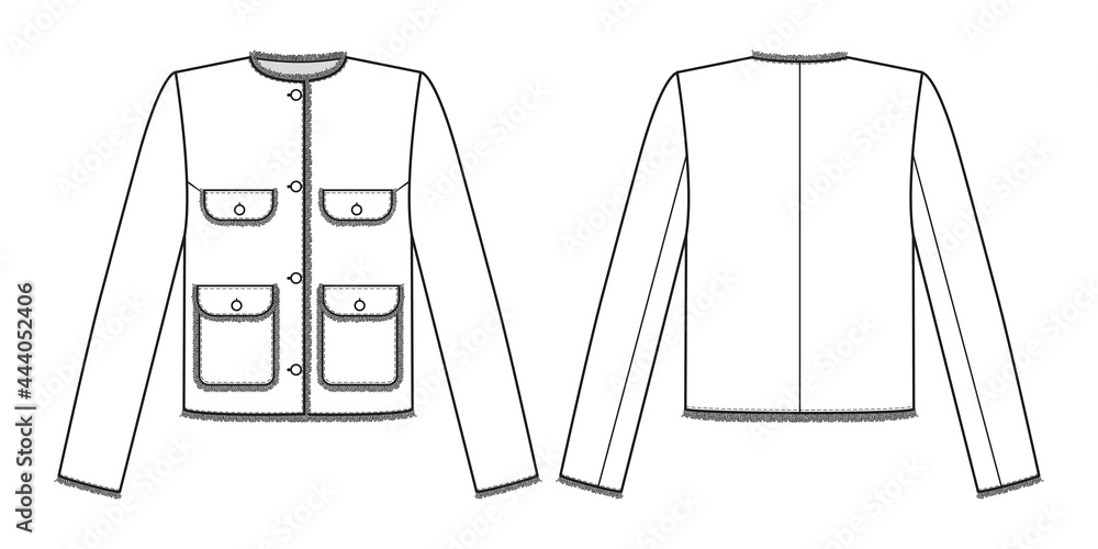 Fashion technical drawing of tweed jacket with pockets Stock Vector ...