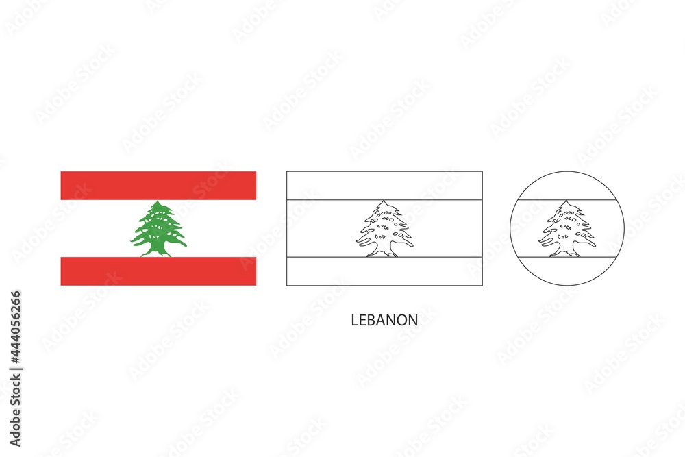 Lebanon flag 3 versions, Vector illustration, Thin black line of ...