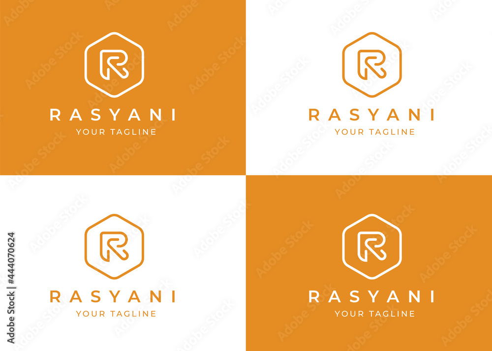 Minimalist letter R logo design template with geometric shape, vector ...