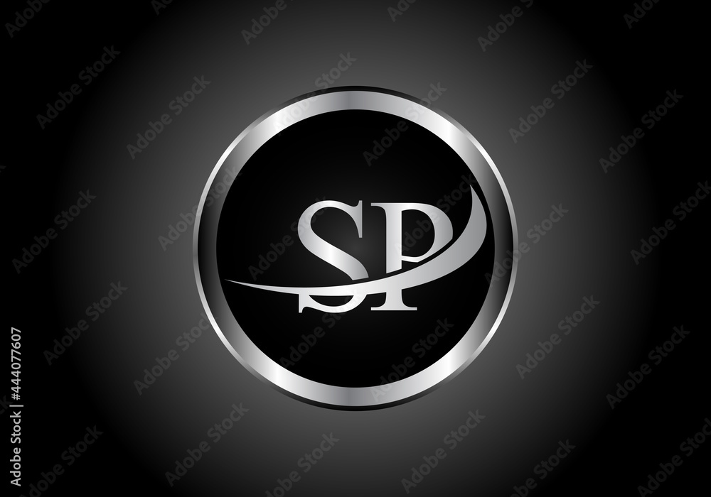 silver letter SP metal combination alphabet logo icon design with grey ...