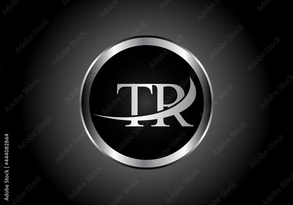 silver letter TR metal combination alphabet logo icon design with grey ...