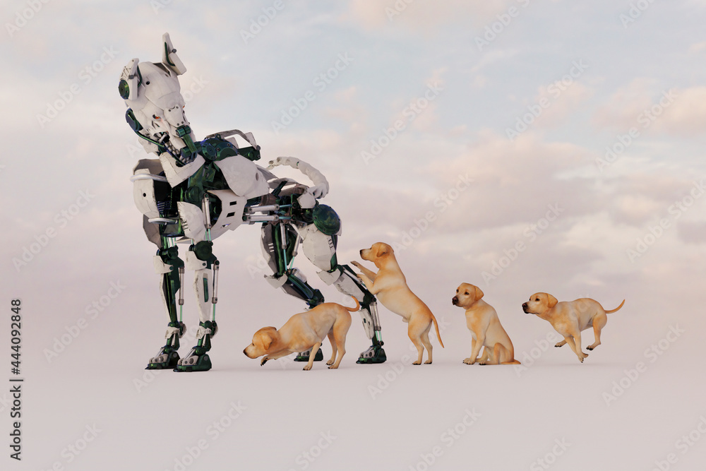 Robot dog series: real dog meets robot dog Stock Photo | Adobe Stock