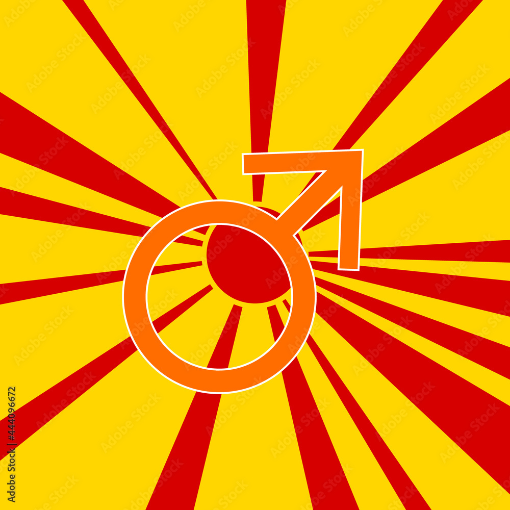 Mars symbol on a background of red flash explosion radial lines. The ...