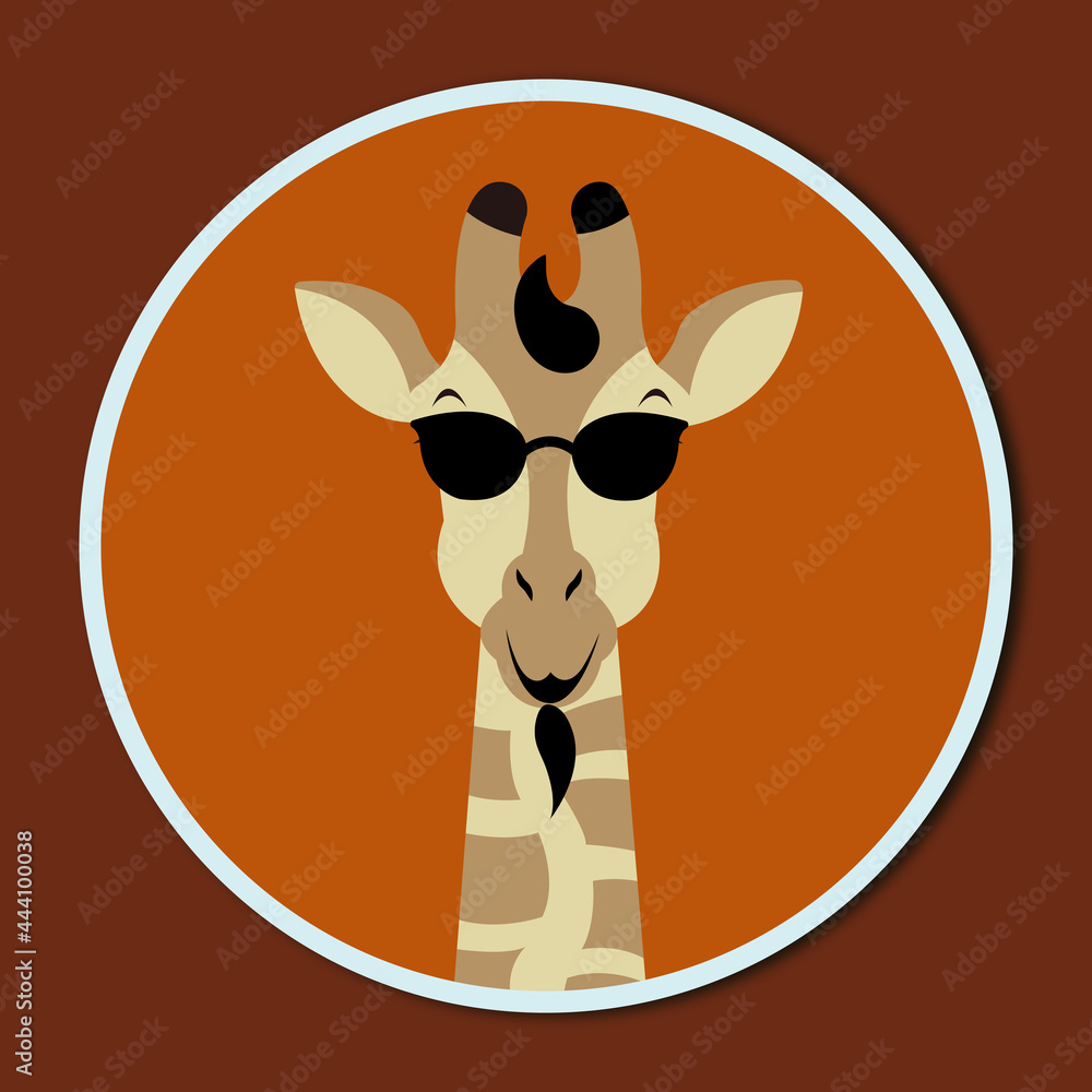 Giraffe Jeffrey - animal avatar. Giraffe avatar in flat style on orange ...