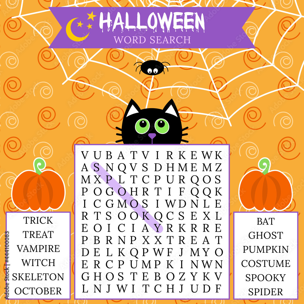 Halloween word search puzzle. Crossword game for learning English word ...
