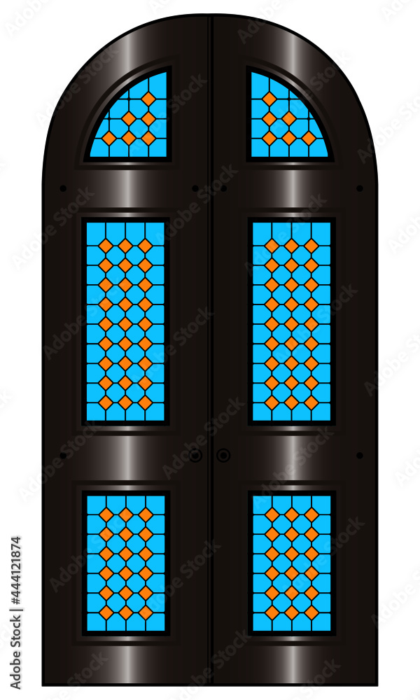 Puerta con arco y vidriera. Stock Vector | Adobe Stock