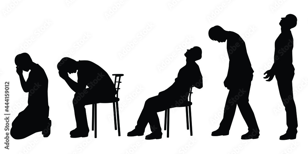 Set of sad man silhouette vector on white background Stock Vector ...