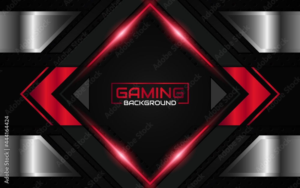 Abstract futuristic geometric black and red gaming background with ...