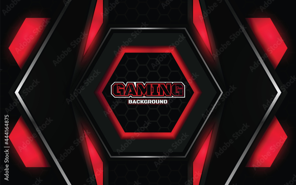 Abstract futuristic geometric black and red gaming background with ...