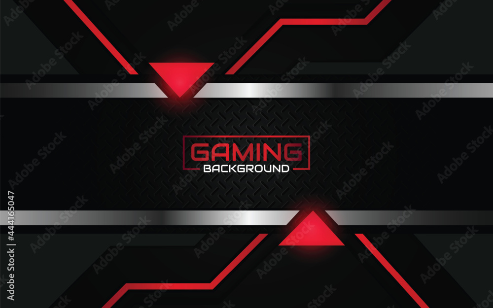 Abstract futuristic geometric black and red gaming background with ...