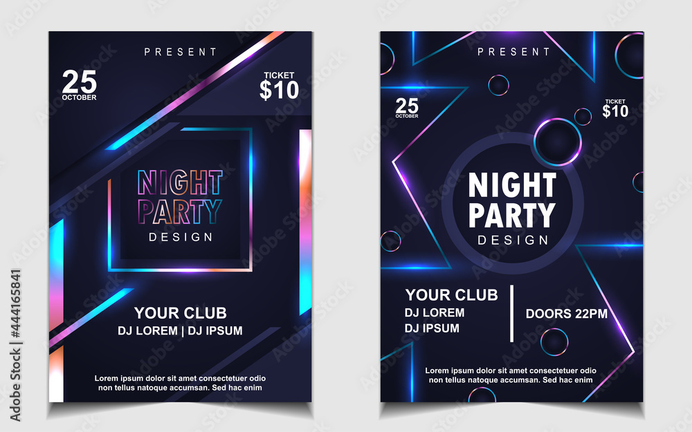 Night dance party music layout cover design template background with ...