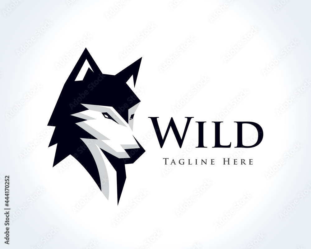 elegant head wolf profile drawing art logo design template illustration ...