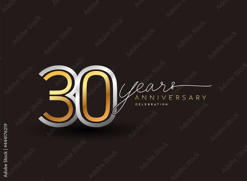 30th years anniversary logotype with multiple line silver and golden ...