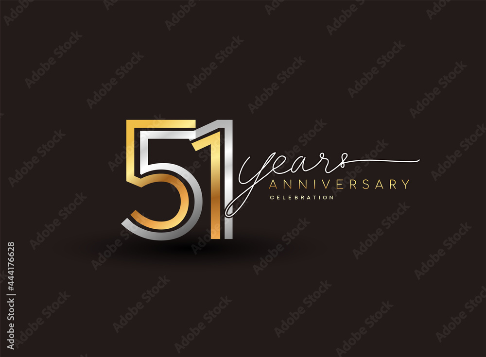 51st years anniversary logotype with multiple line silver and golden ...