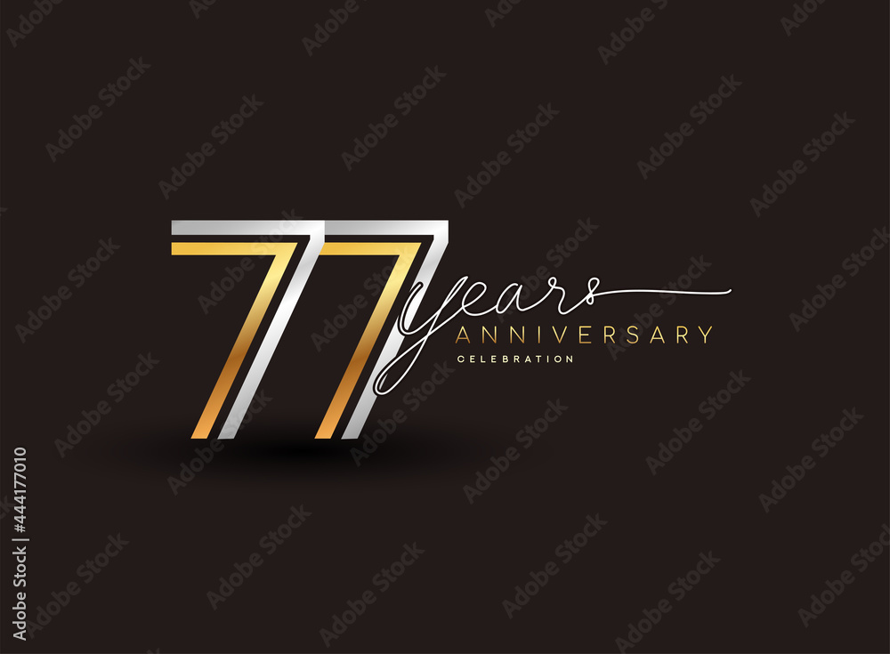 77th years anniversary logotype with multiple line silver and golden ...