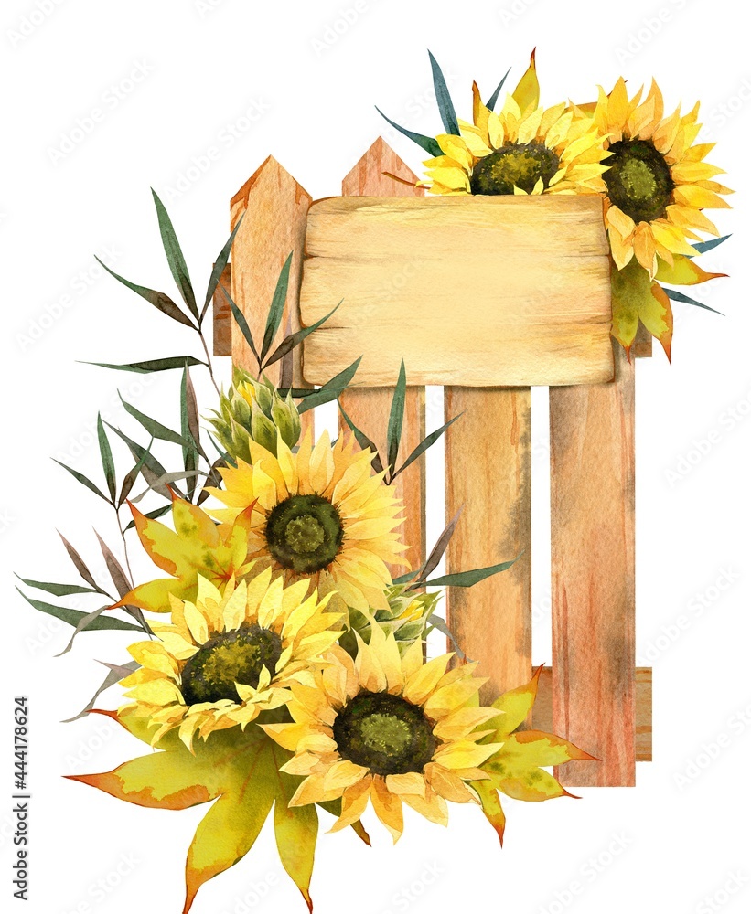 Watercolor Fall Sunflower , rustic clipart. Autumn Harvest Clip Art ...
