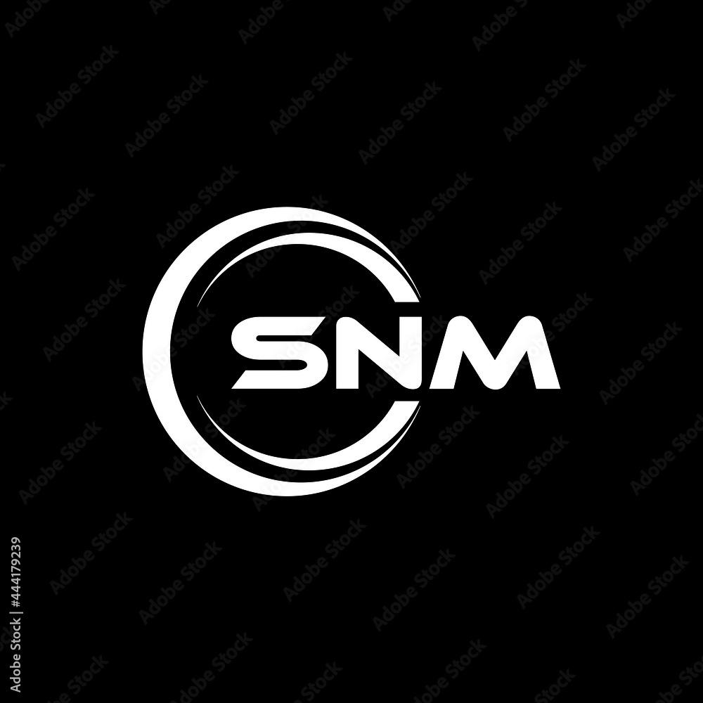Vetor do Stock: SNM letter logo design with black background in ...
