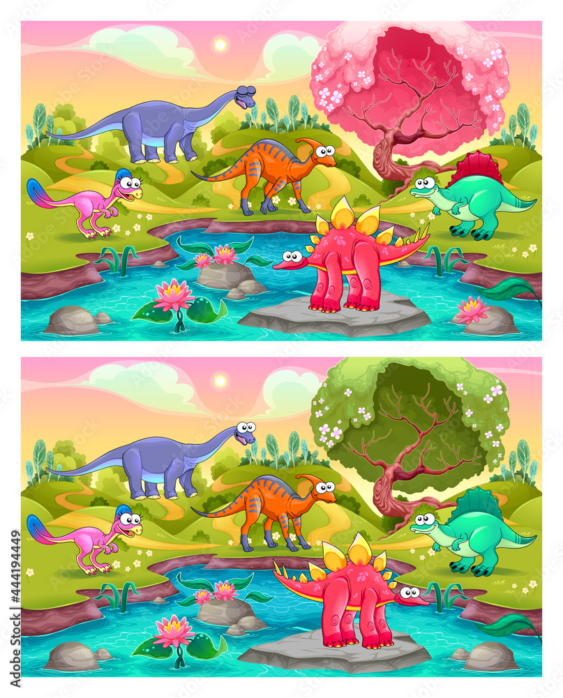 Spot the differences. Two images with six changes between them, vector ...