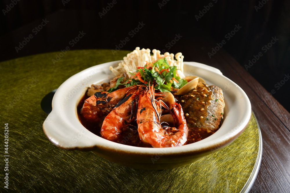 asian premium banquet menu braised seafood combo with big prawn , fish ...