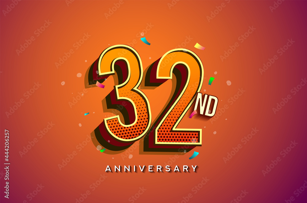 32nd Anniversary Logo Design With Colorful Confetti, Birthday Greeting ...