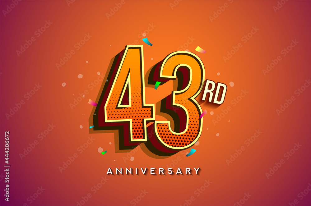 43rd Anniversary Logo Design With Colorful Confetti, Birthday Greeting ...