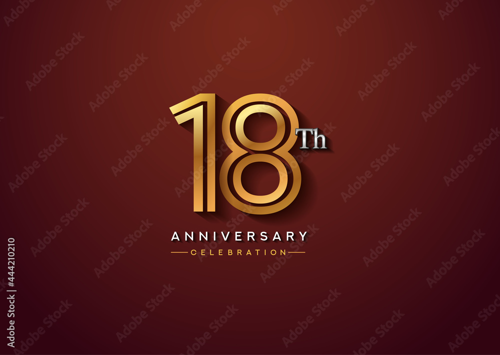 18th anniversary celebration logotype with linked number gold and ...