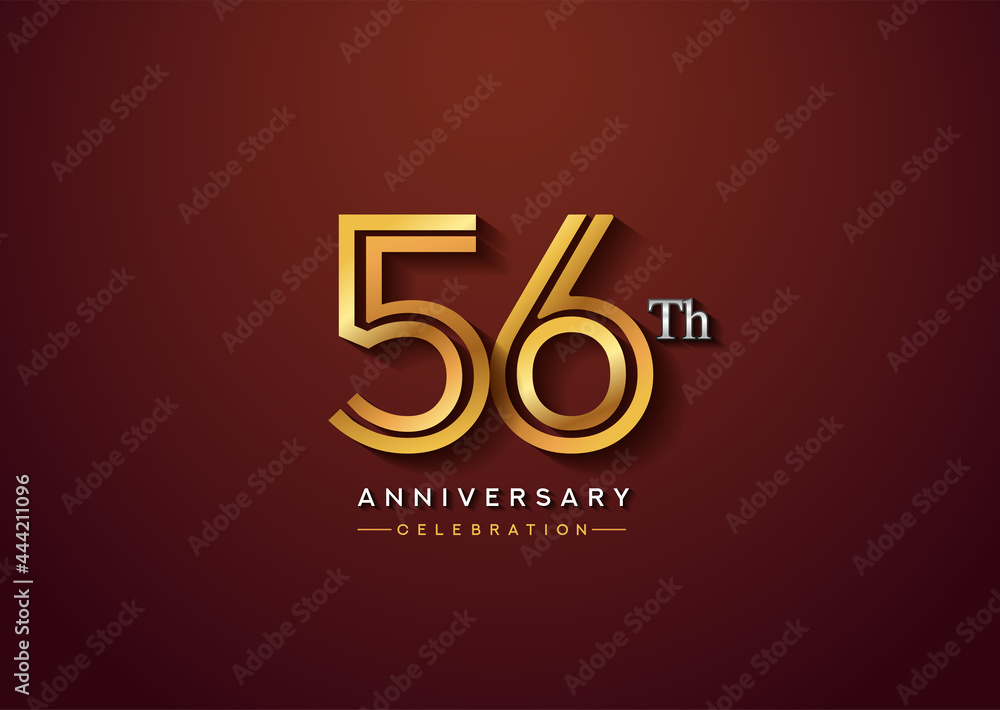 56th anniversary celebration logotype with linked number gold and ...