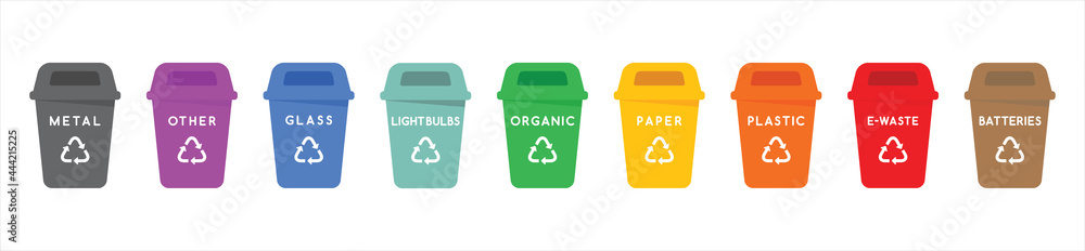 Trash can icon collection. Plastic containers for garbage of different ...