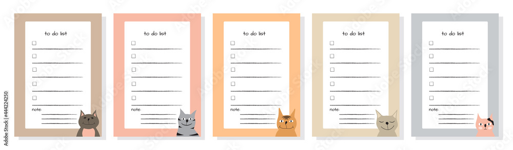 Set of agenda blank lists for daily planning with cats illustrations ...