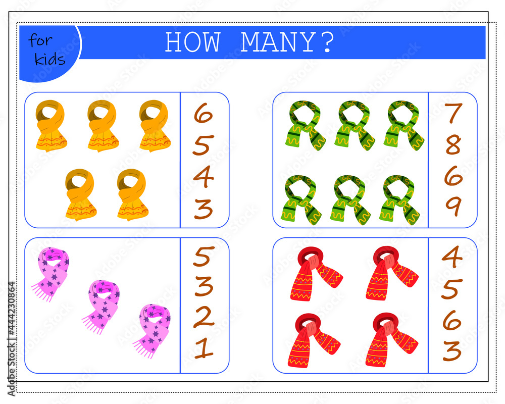 Math game for kids. worksheet, count how many caps. vector isolated on ...