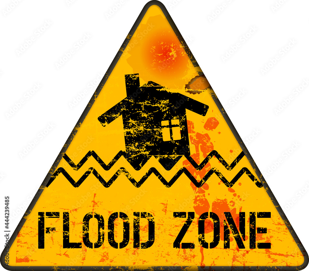 flood zone warning sign,climate change, inundation, flooding concept ...