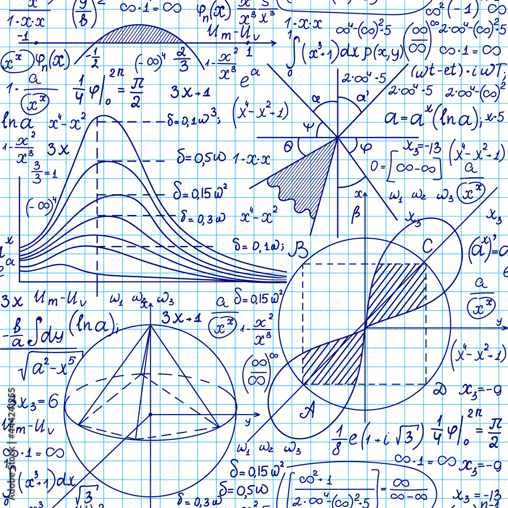 "Back to school" vector seamless pattern with handwritten math formulas ...