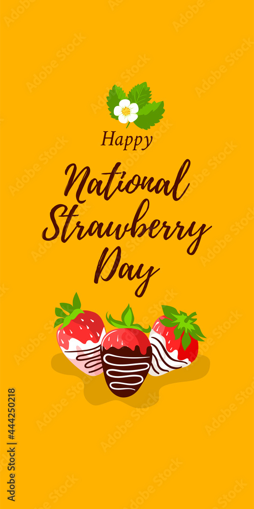 National Strawberry Day. Vertical banner. Congratulations on a holiday ...