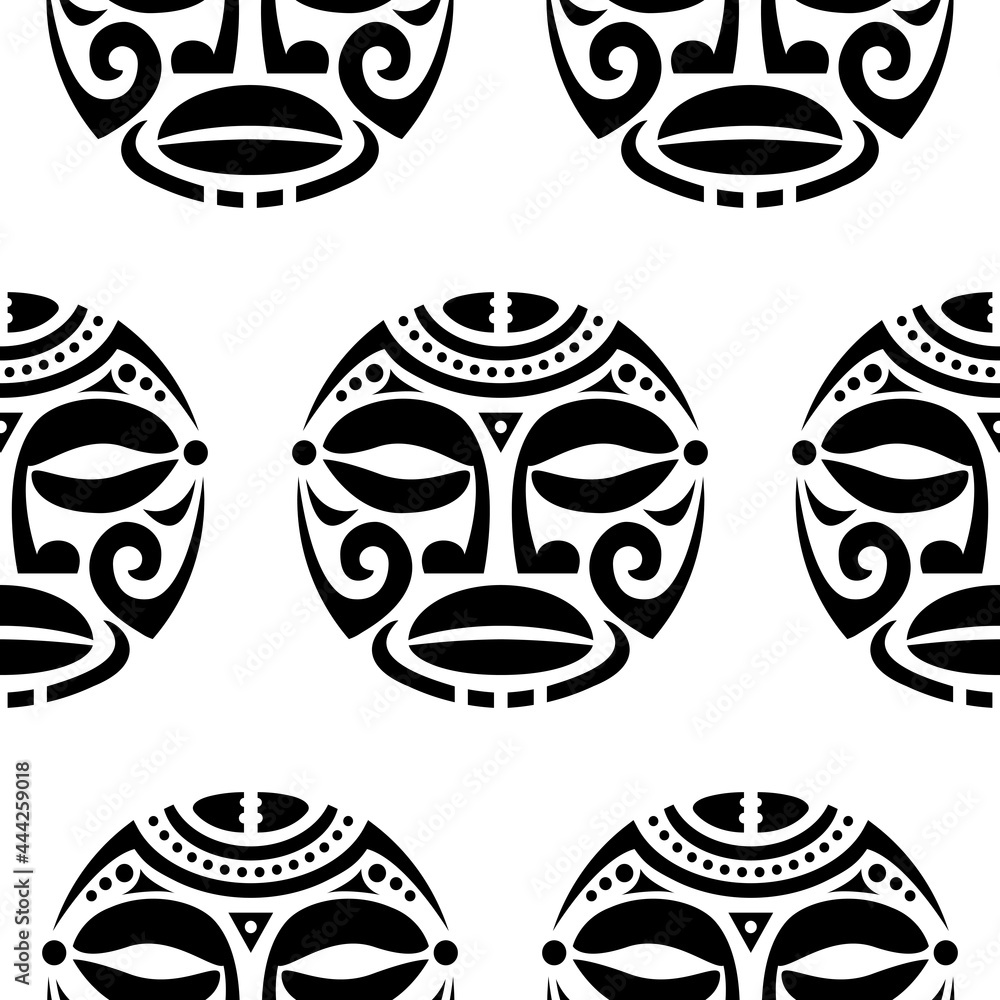 Polynesian Maori face tattoo vector seamless pattern, Hawaiian man or ...