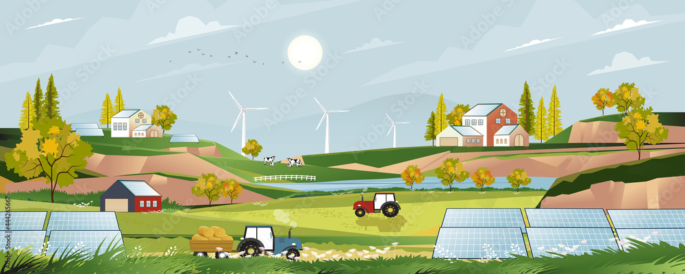 Green energy,Eco friendly in village with Solar house and windmill ...