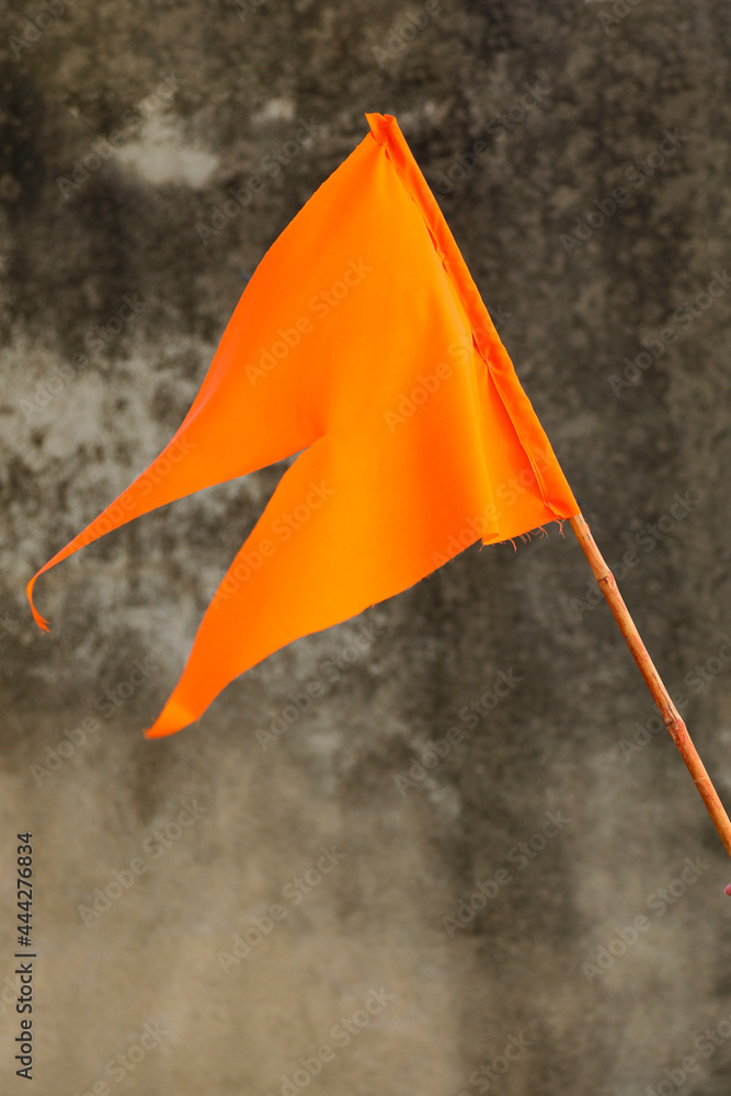 religious symbols of hinduism. close up waving flag of hinduism. Stock ...