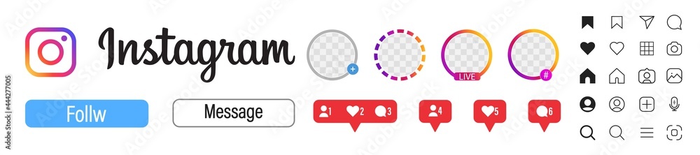 Instagram icons set. Collection of user buttons . Editorial vector ...