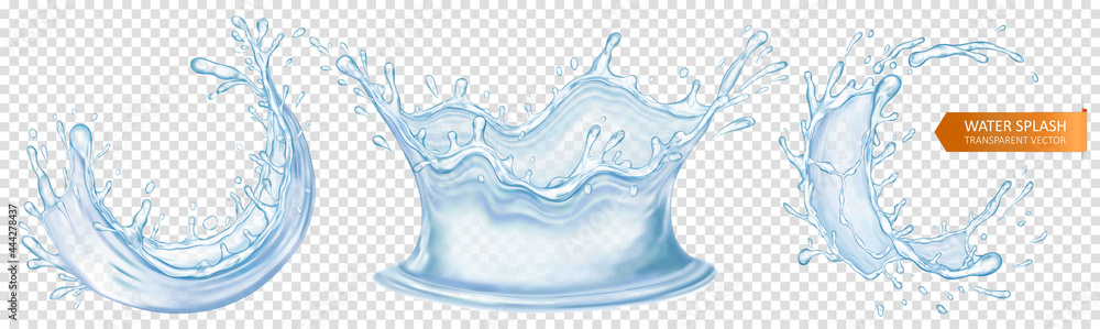 Realistic water splash set isolated on transparent background. Blue ...